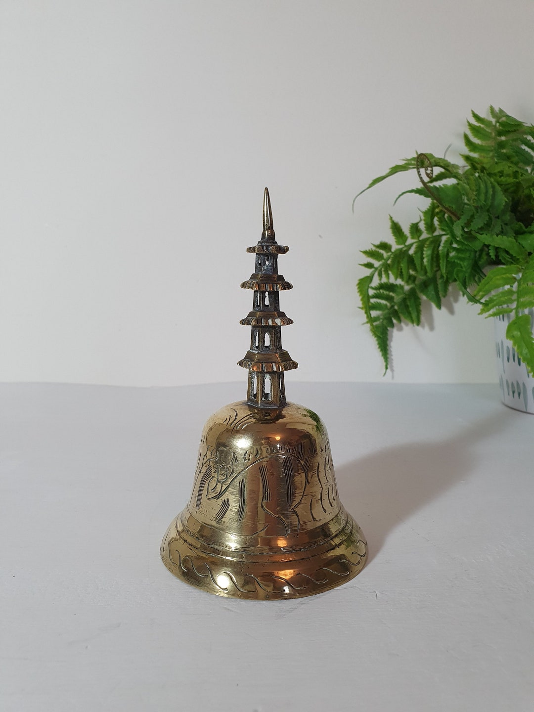 Antique Solid Brass Ornate Asian Style Temple Meditation Handled Bell ...
