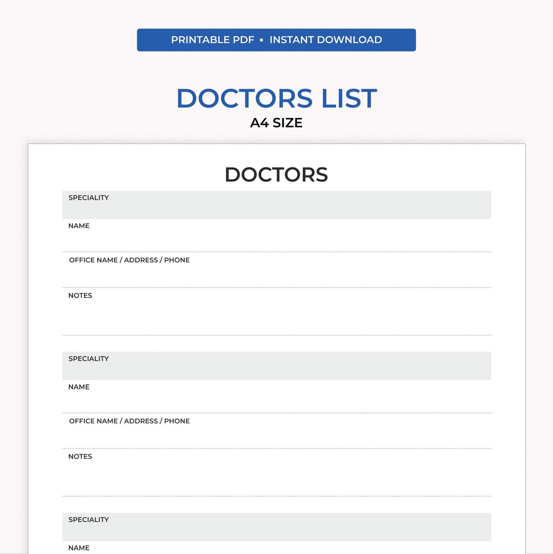 Doctor Printable, Doctors Contact List, Doctor Info Printable, Medical ...