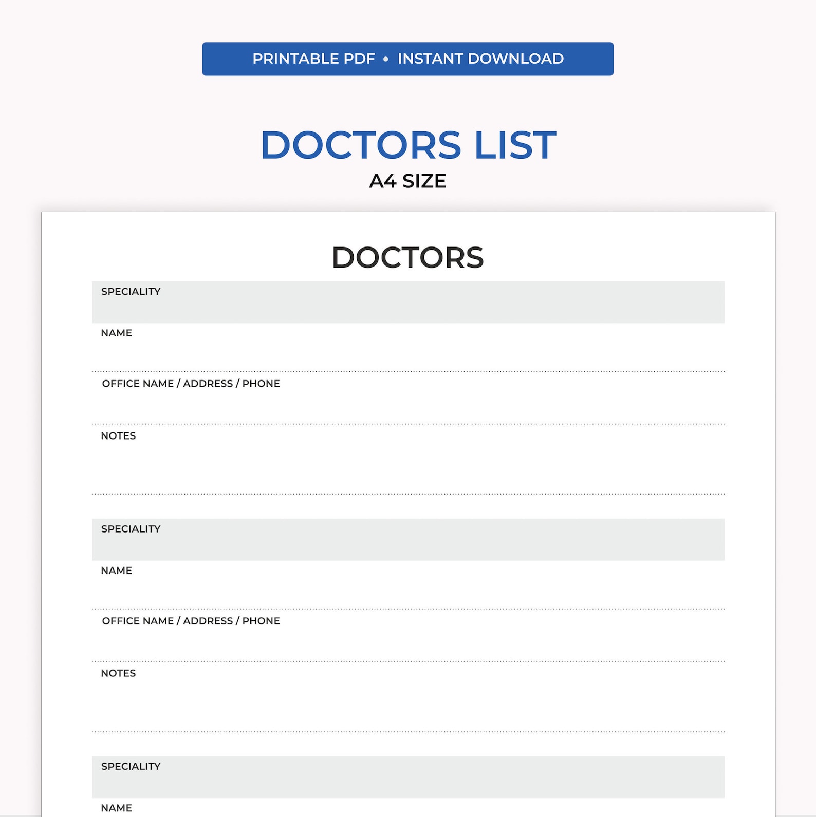 Doctor Printable, Doctors Contact List, Doctor Info Printable, Medical ...