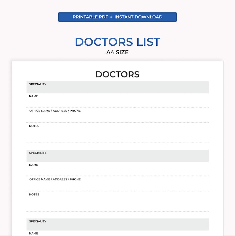 Doctor Printable, Doctors Contact List, Doctor Info Printable, Medical ...