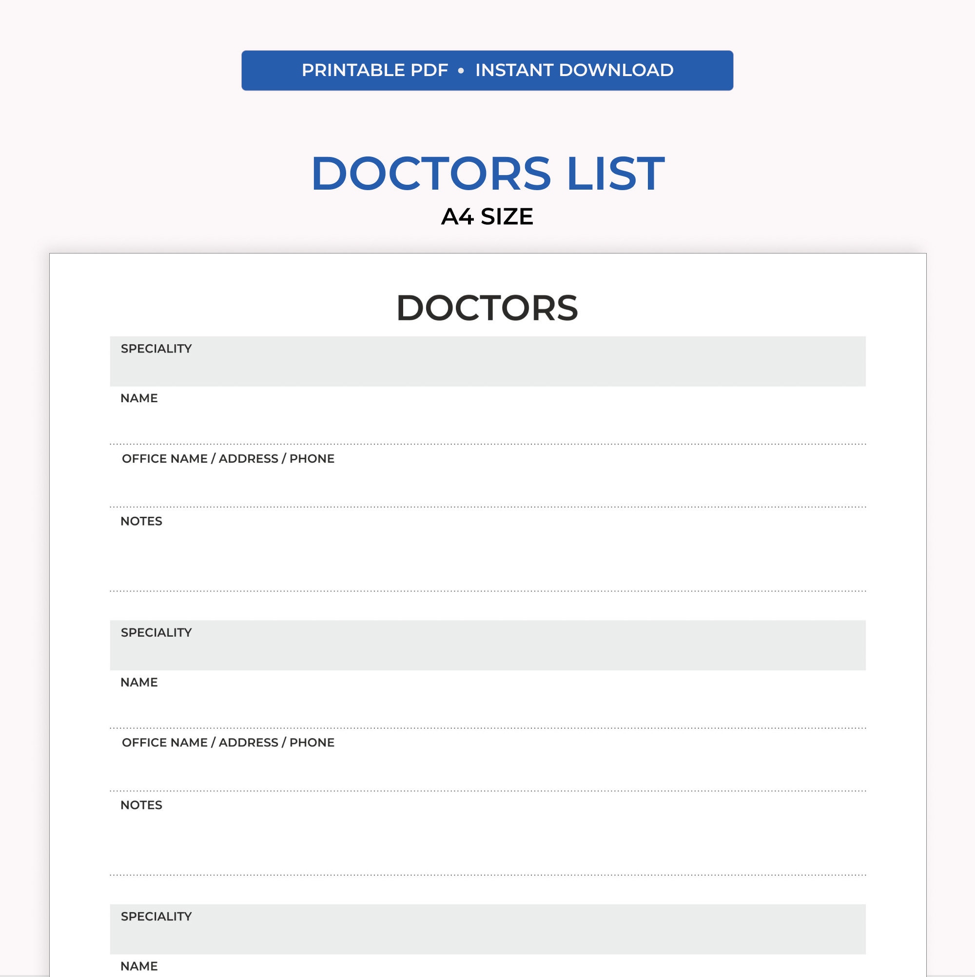 Doctor Printable Doctors Contact List Doctor Info Printable | Etsy