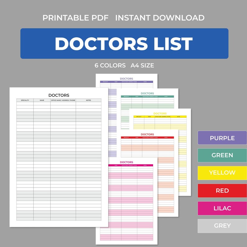 Doctor Printable, Doctors Contact List, Doctor Info Printable, Medical ...