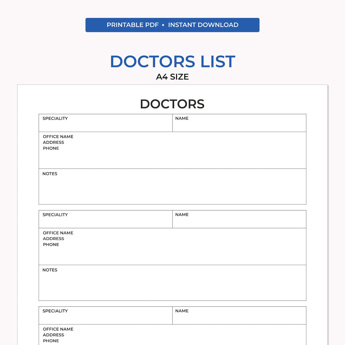 Doctor Printable, Doctors Contact List, Doctor Info Printable, Medical ...
