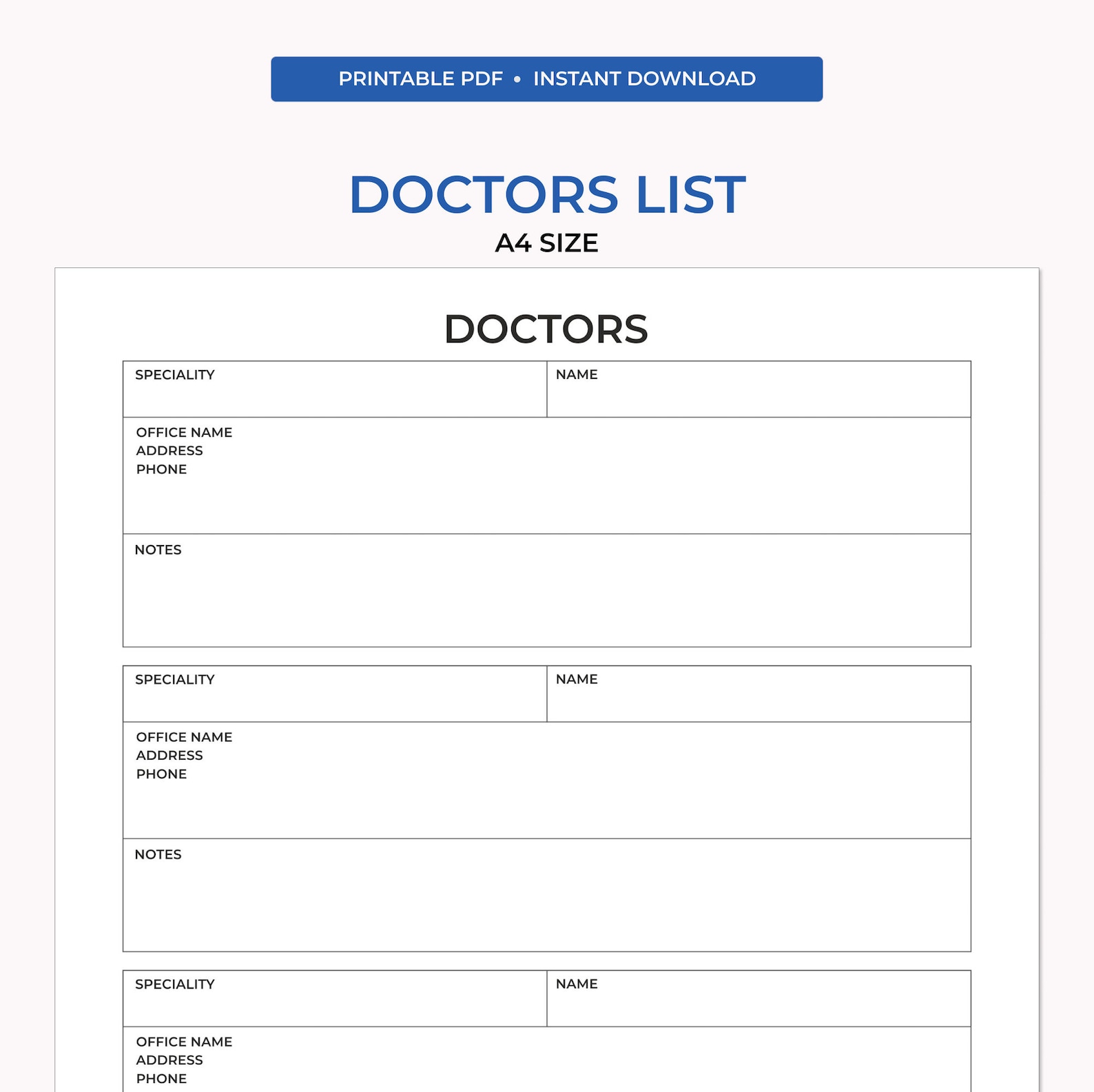 Doctor Printable, Doctors Contact List, Doctor Info Printable, Medical ...