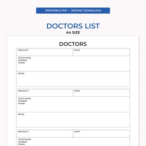 Doctor Printable, Doctors Contact List, Doctor Info Printable, Medical ...