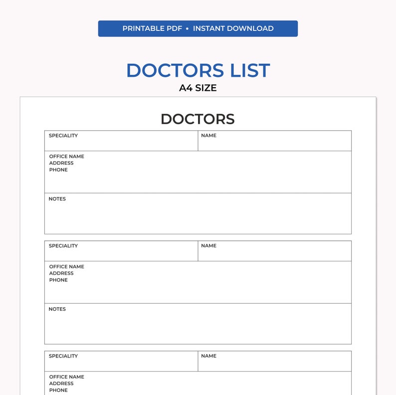 Doctor Printable, Doctors Contact List, Doctor Info Printable, Medical ...