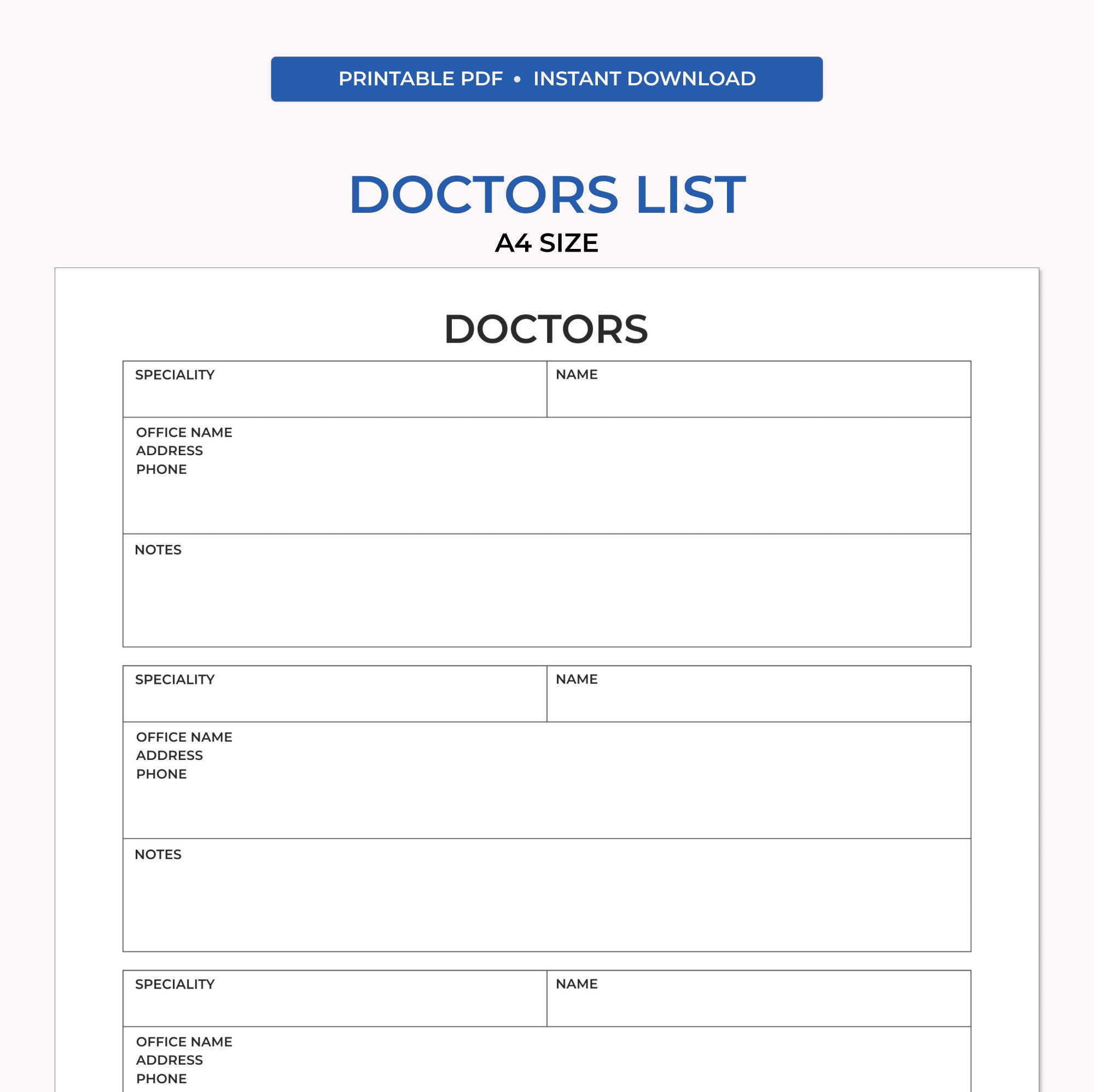 Doctor Printable Doctors Contact List Doctor Info Printable | Etsy