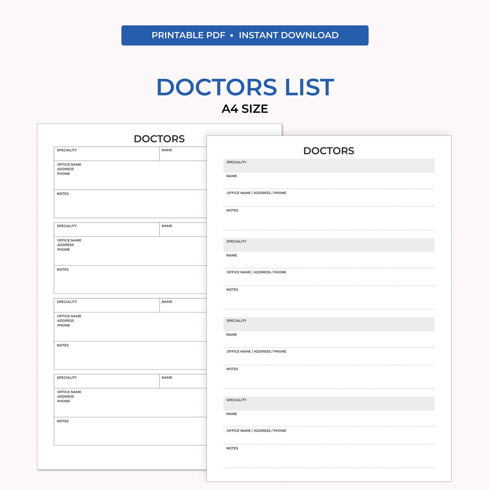 Doctor Printable, Doctors Contact List, Doctor Info Printable, Medical ...