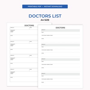 Doctor Printable, Doctors Contact List, Doctor Info Printable, Medical ...