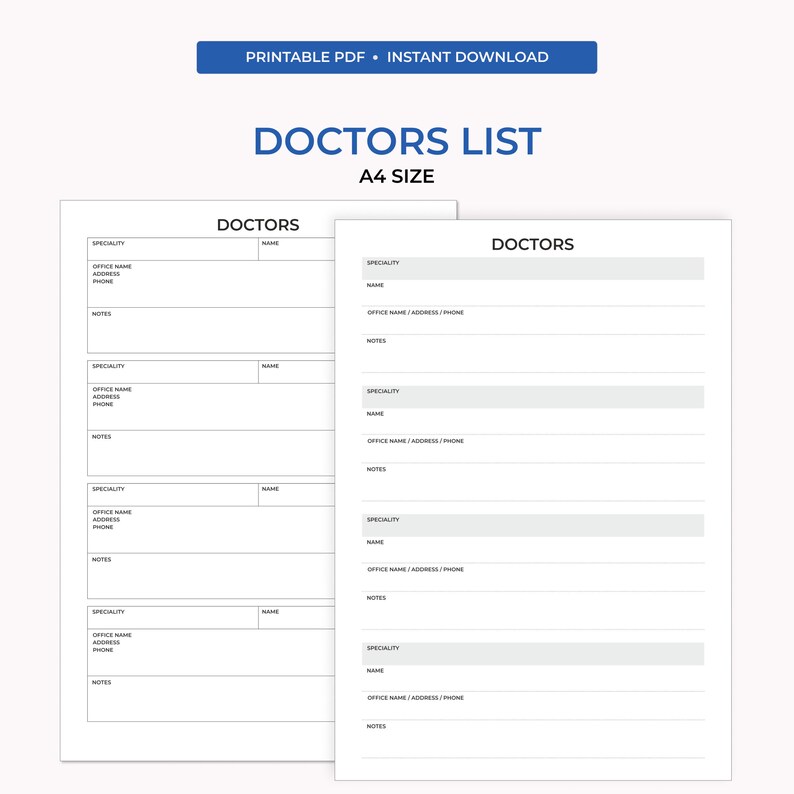 Doctor Printable, Doctors Contact List, Doctor Info Printable, Medical ...