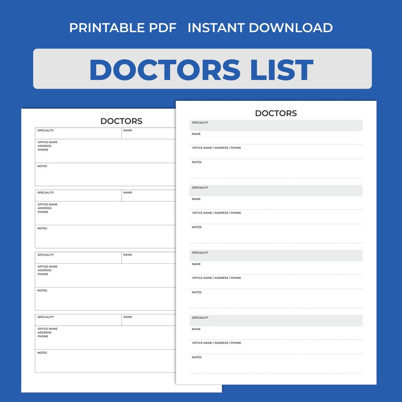Doctor Printable, Doctors Contact List, Doctor Info Printable, Medical ...