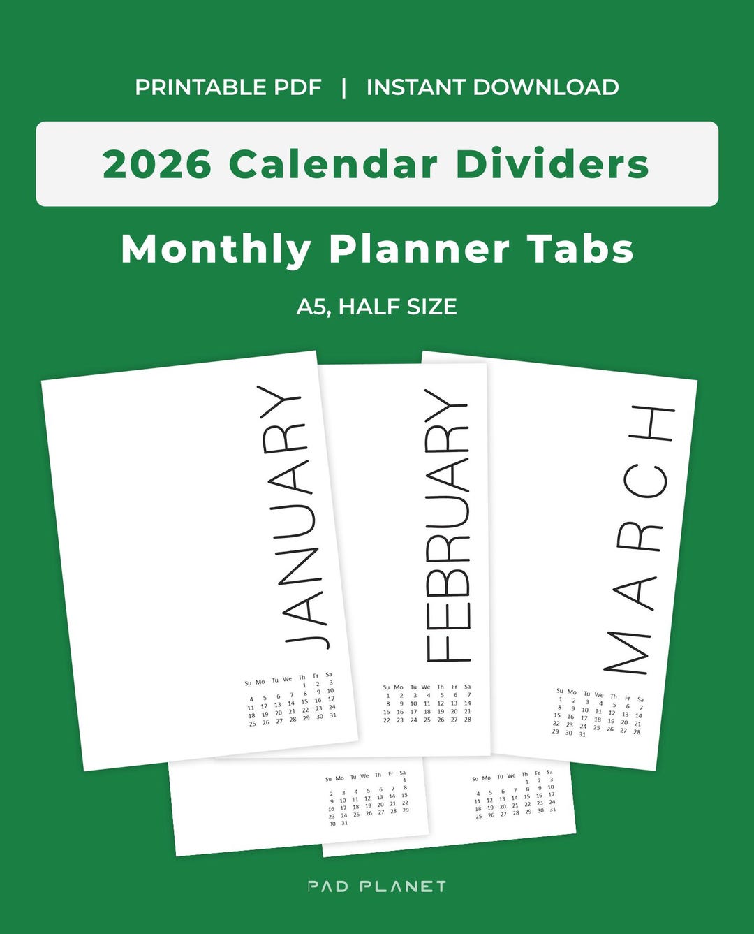 2026 Calendar Dividers | Monthly Planner Tabs | Printable Month ...