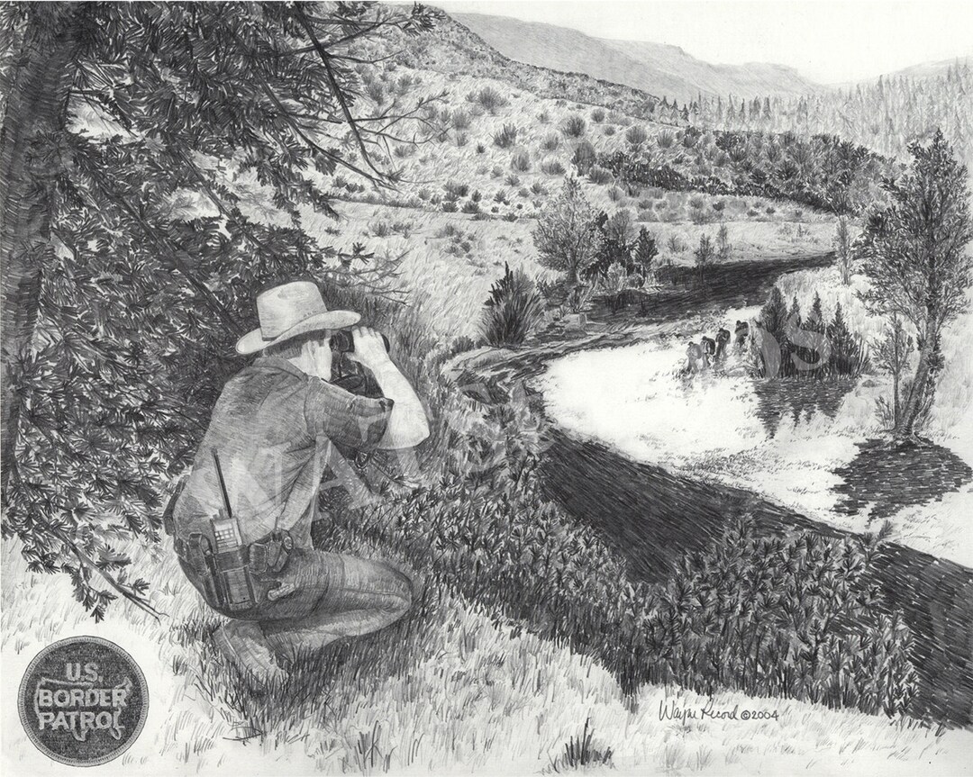 Spotting the Trail Border Patrol Drawing Artwork Illustration - Etsy