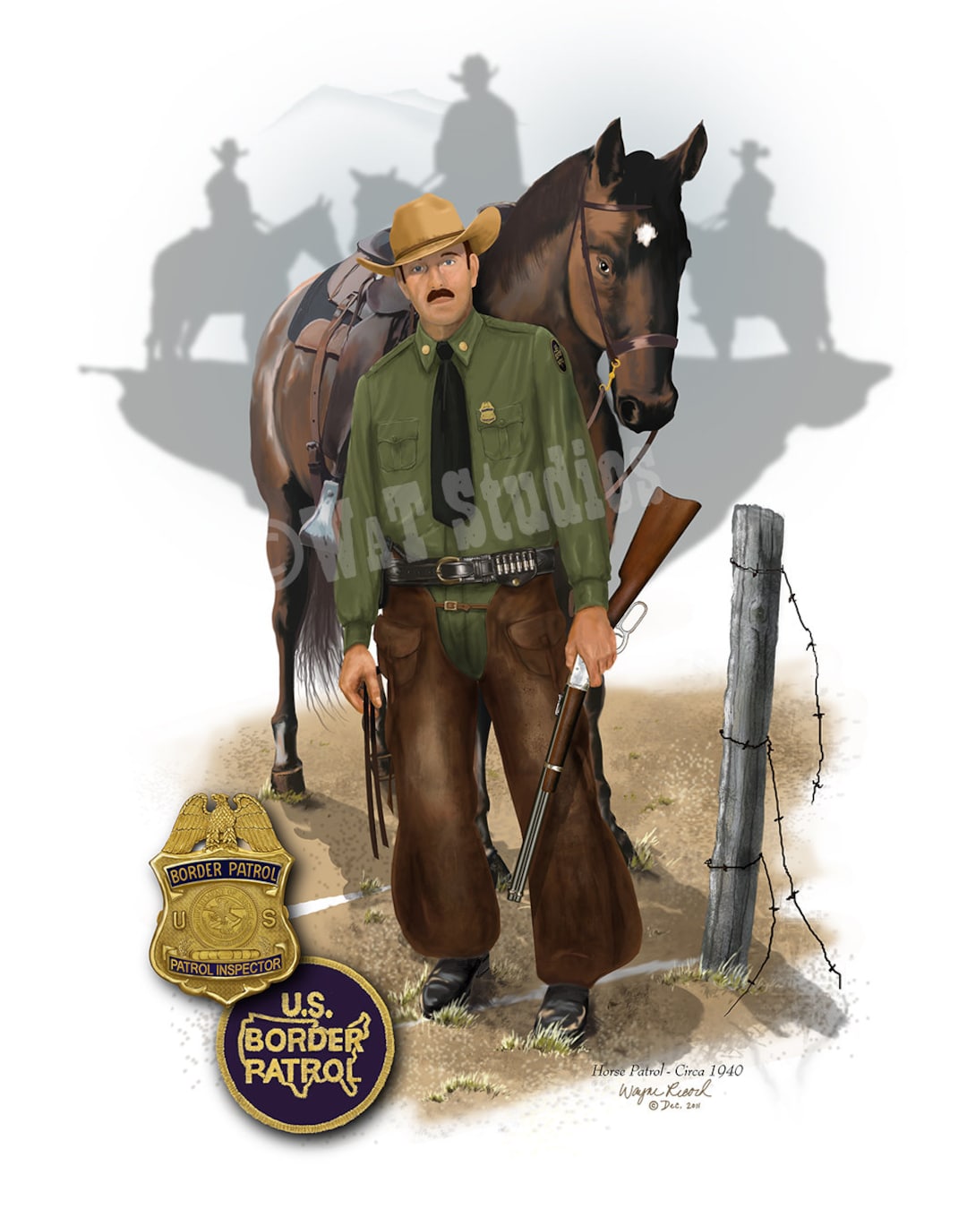 Horse Patrol - Circa 1940 - Border Patrol Artwork Drawing Illustration ...