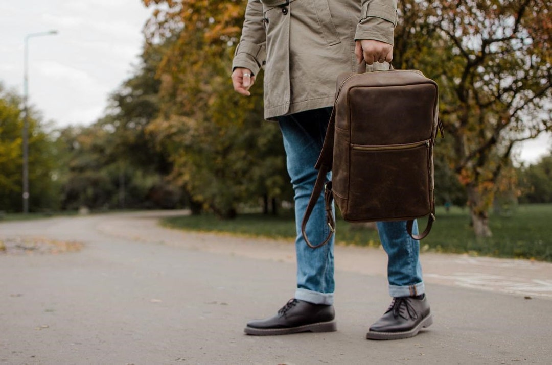 Leather Office Backpack, Men Rucksack Gift, Leather Laptop Satchel ...