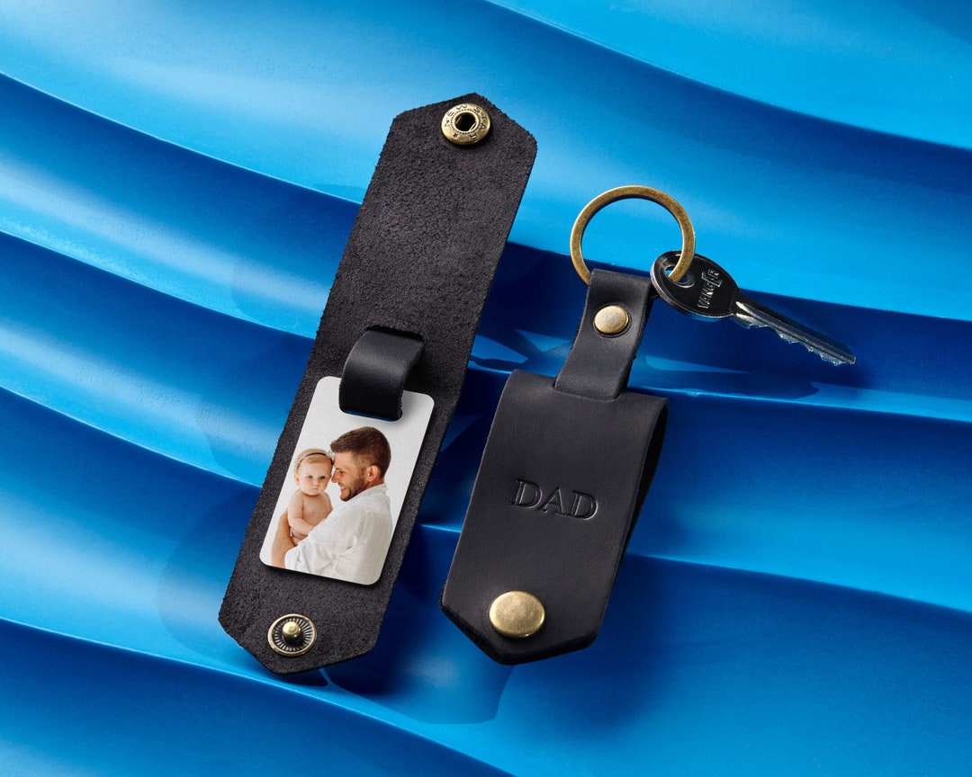 Personalized Photo Keyring, Gift for Dad, Leather Photo Keychain ...