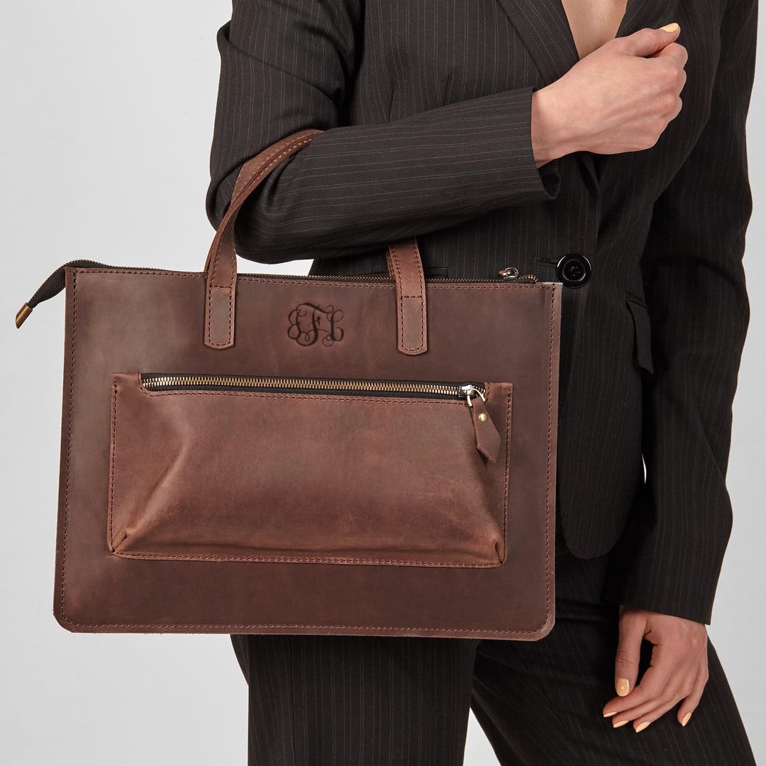 Leather Laptop Bag, Custom Womens Gift, Office Notebook Case, Custom ...