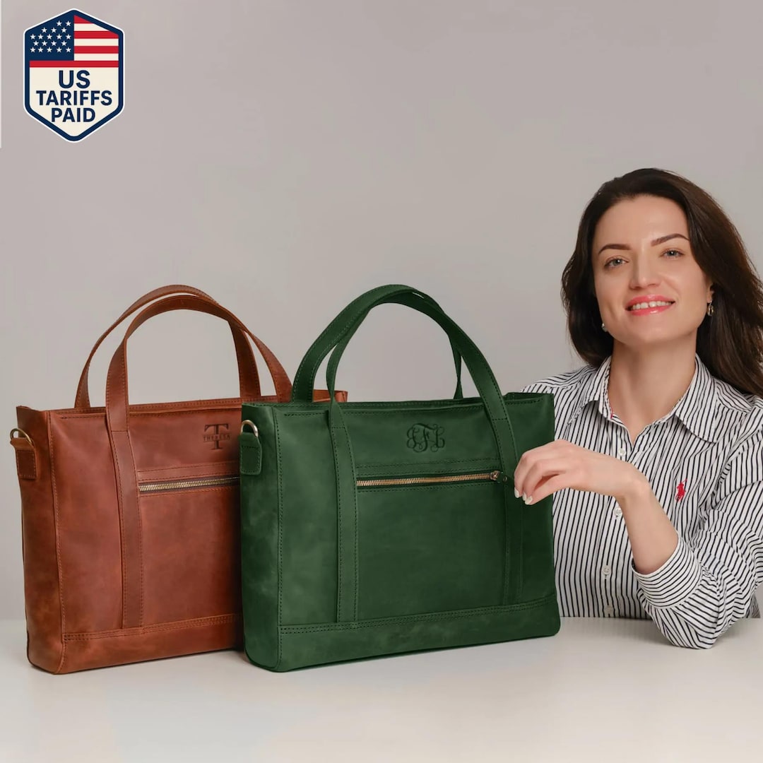Custom Leather Laptop Tote, Women’s Work Bag With Shoulder Strap ...