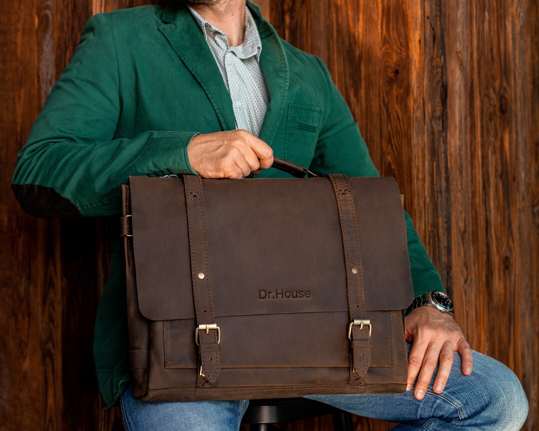Mens Laptop Briefcase, Mens Gift, Leather Work Messenger for Man ...