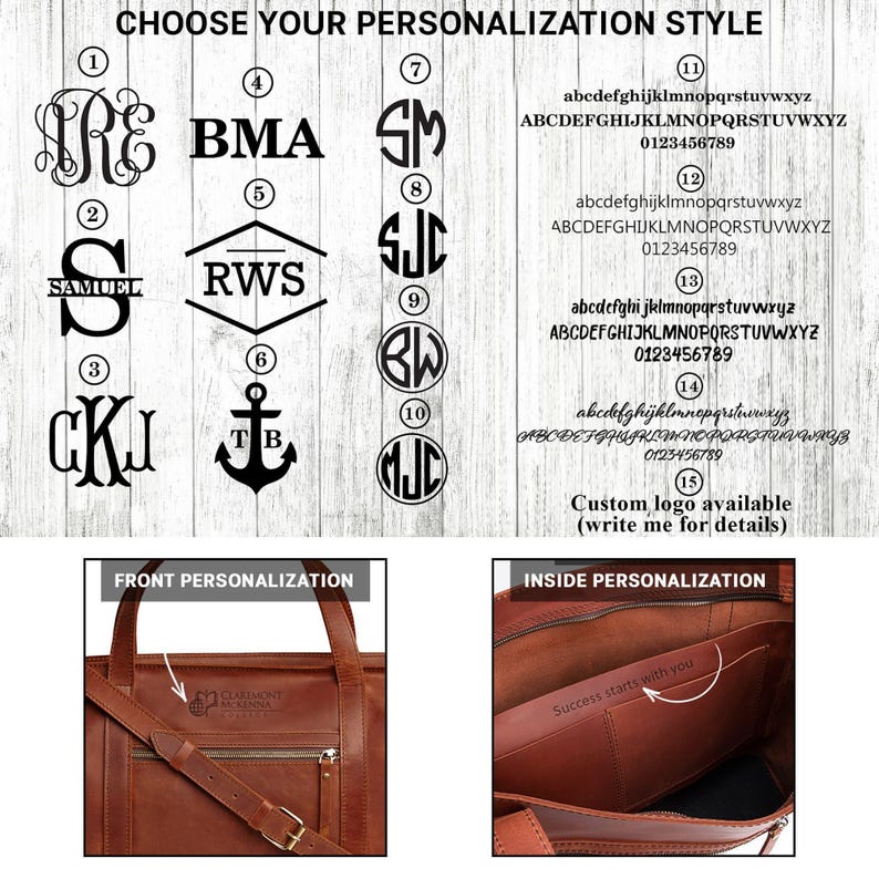 Custom Leather Work Tote - Monogrammed Laptop Bag for Women - Etsy