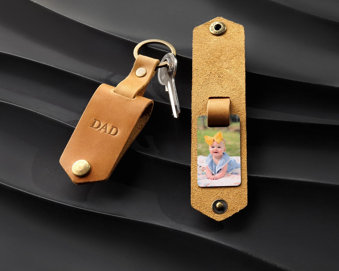 Engraved Key Holder, Personalized Photo Keychain, Keyfob Gift, New Dad ...