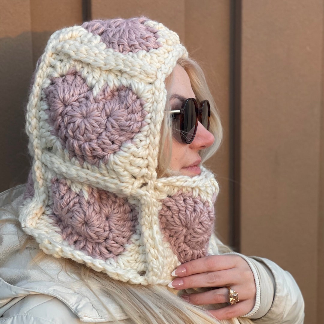 Crochet Balaclava, Pink Heart Granny Square Balaclava, Handmade Hood - Etsy