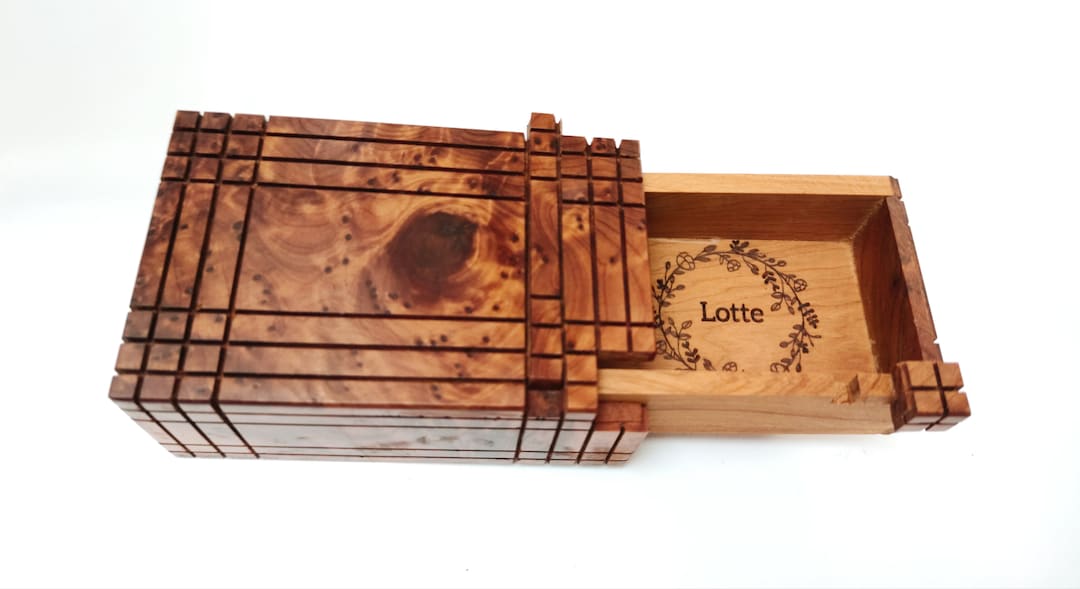 Wooden Puzzle Box Secret Jewelry Box Case Cider Wood Wooden Magic Puzzle PUZZLE Lock Box Wooden ...