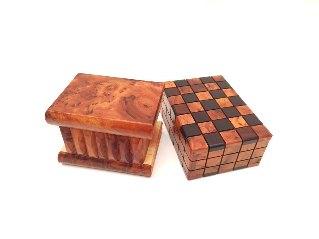 Set of 2 Wooden Puzzle Boxes Secret Jewelry Box Case Wooden Magic ...
