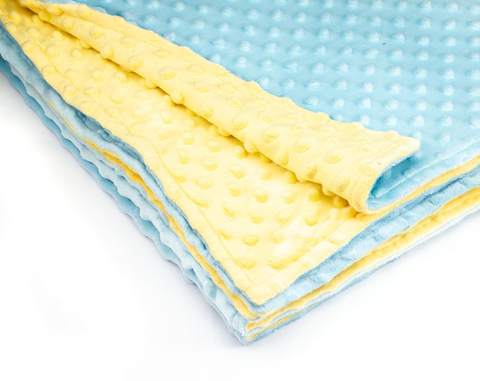 Baby Blue and Yellow Minky Dot Blanket - Etsy