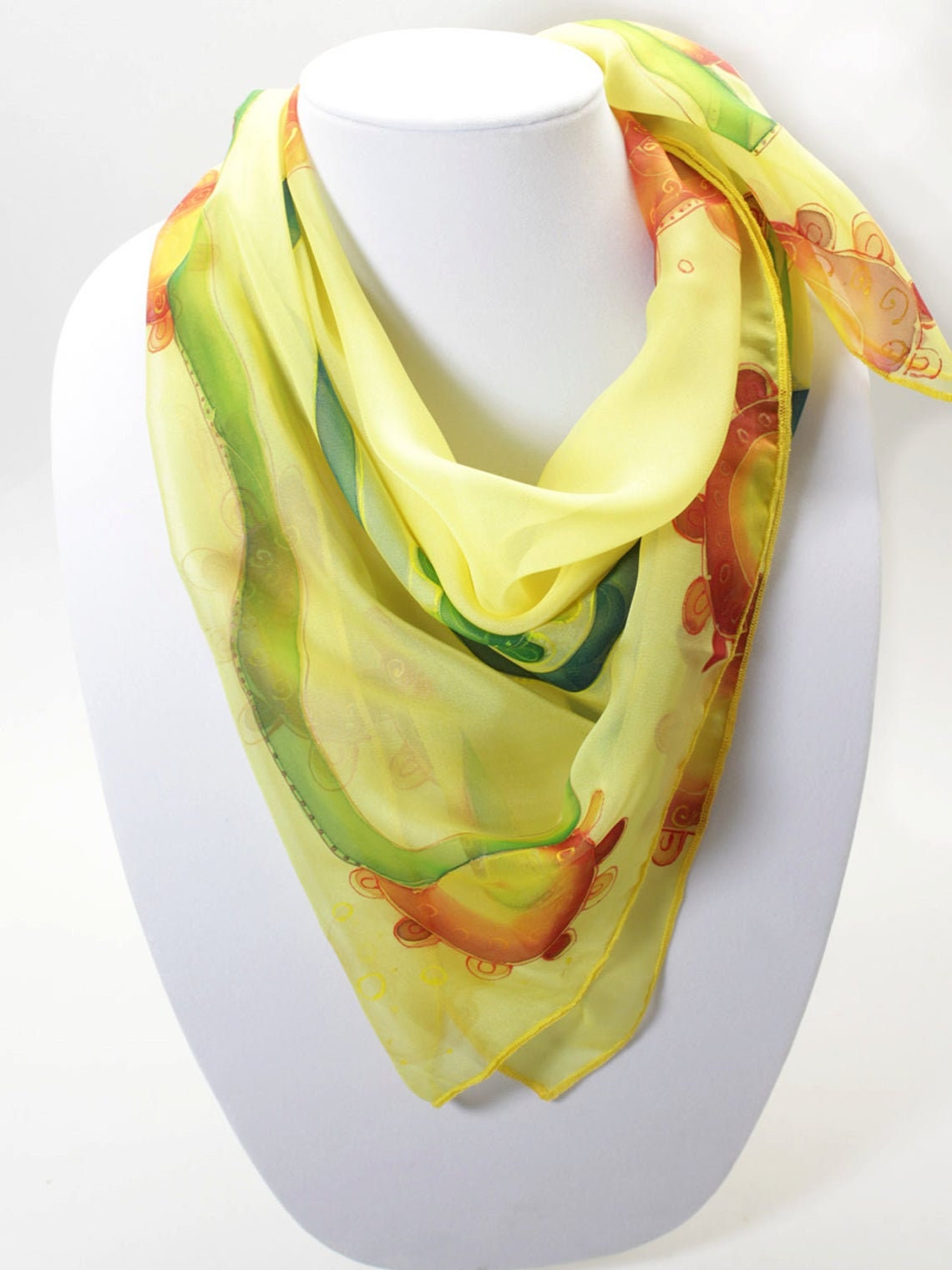 Yellow Abstract Sun Scarf Handpainted Square Silk Scarf With Bright ...