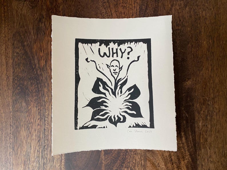 Why? Linocut Print - Etsy
