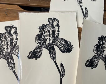 Iris | Hand Carved, Original Linocut 9x12 Relief Print - Etsy
