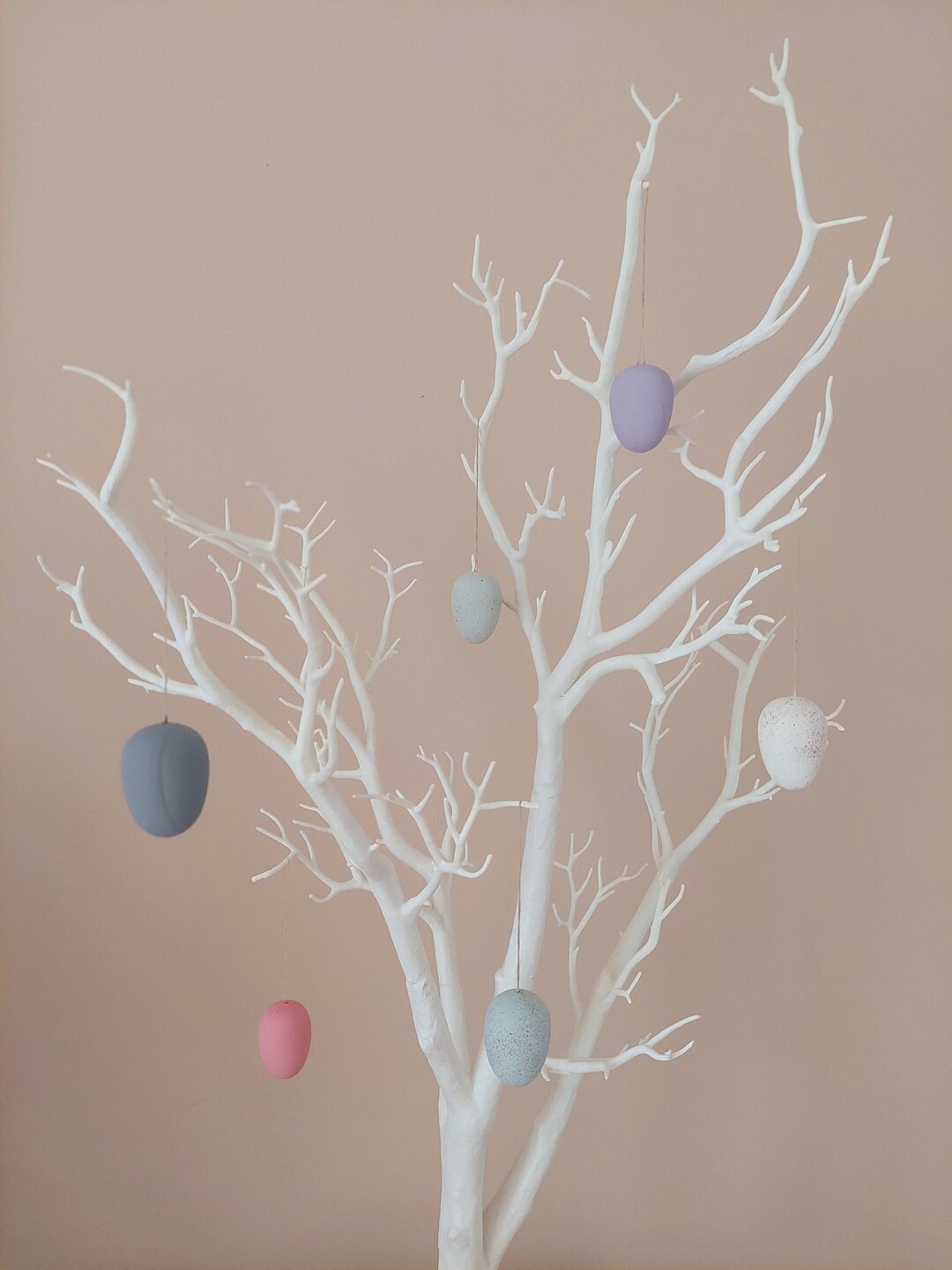 Twig Tree With Wooden Hanging Eggs Easter Decorations Hand-painted in ...