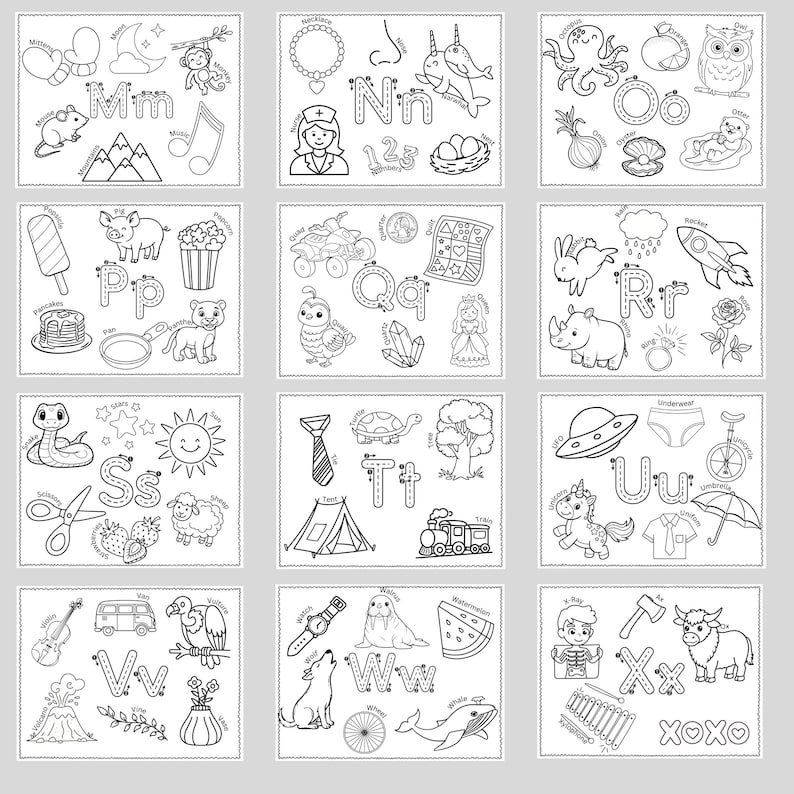 Alphabet Coloring Pages for Kids, 26 Page Set, Worksheets, ABC Learning ...