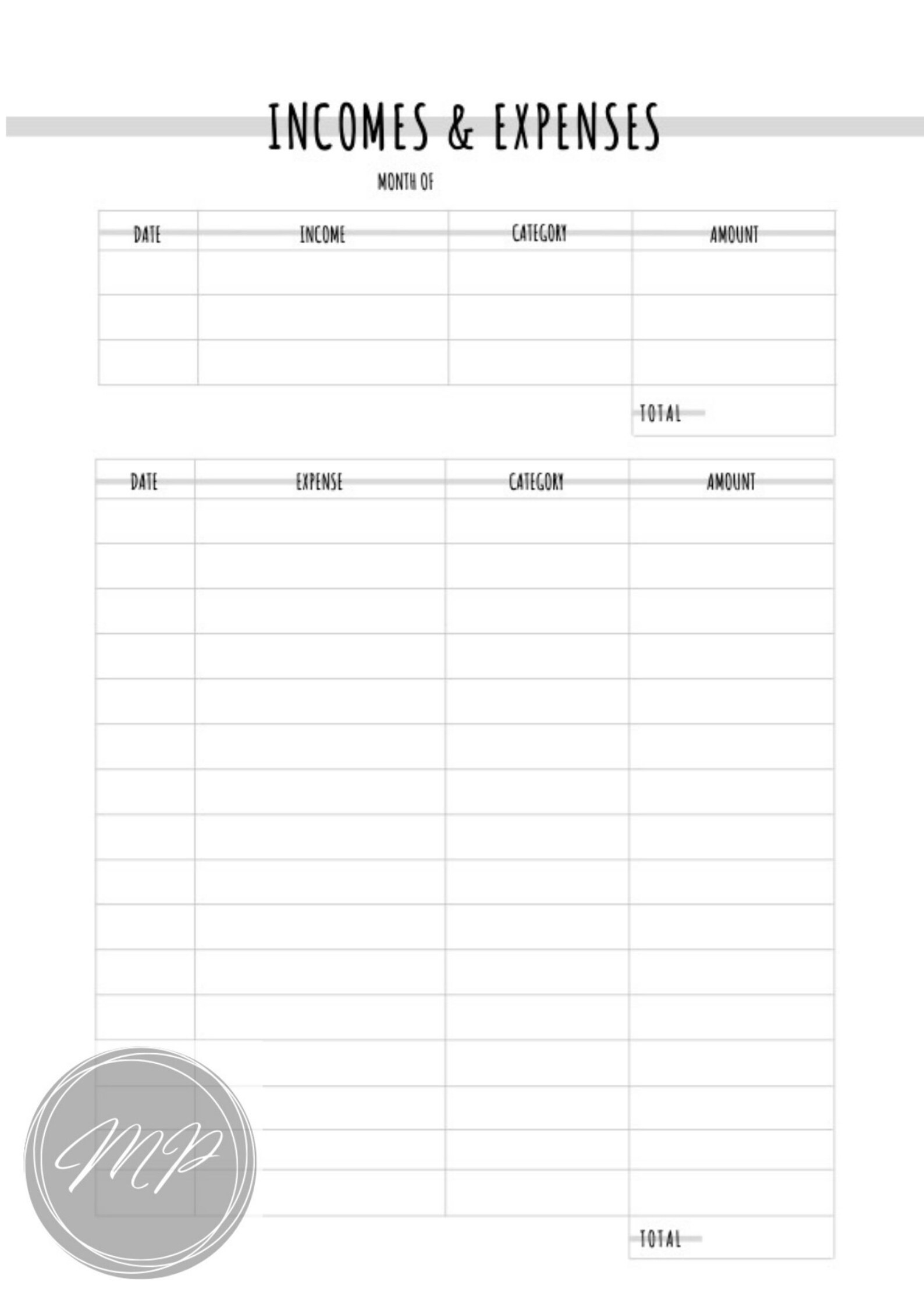 Income & Expense Log - Minimalistic - Download - Printable - PDF - Etsy