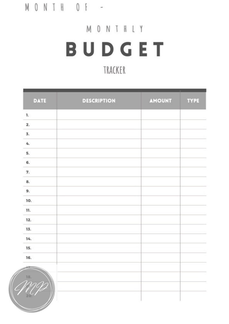 Monthly Budget Tracker - Printable - Download PDF - Etsy