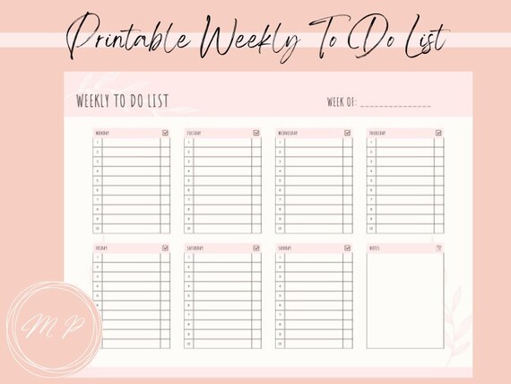 Weekly to Do List Pink Printable Download PDF - Etsy