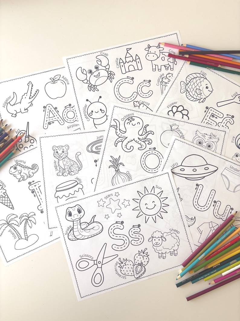 Alphabet Coloring Pages for Kids, 26 Page Set, Worksheets, ABC Learning ...
