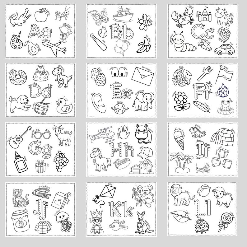 Alphabet Coloring Pages for Kids, 26 Page Set, Worksheets, ABC Learning ...