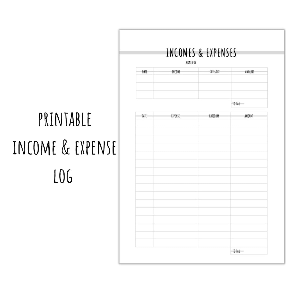 Income & Expense Log - Minimalistic - Download - Printable - PDF - Etsy