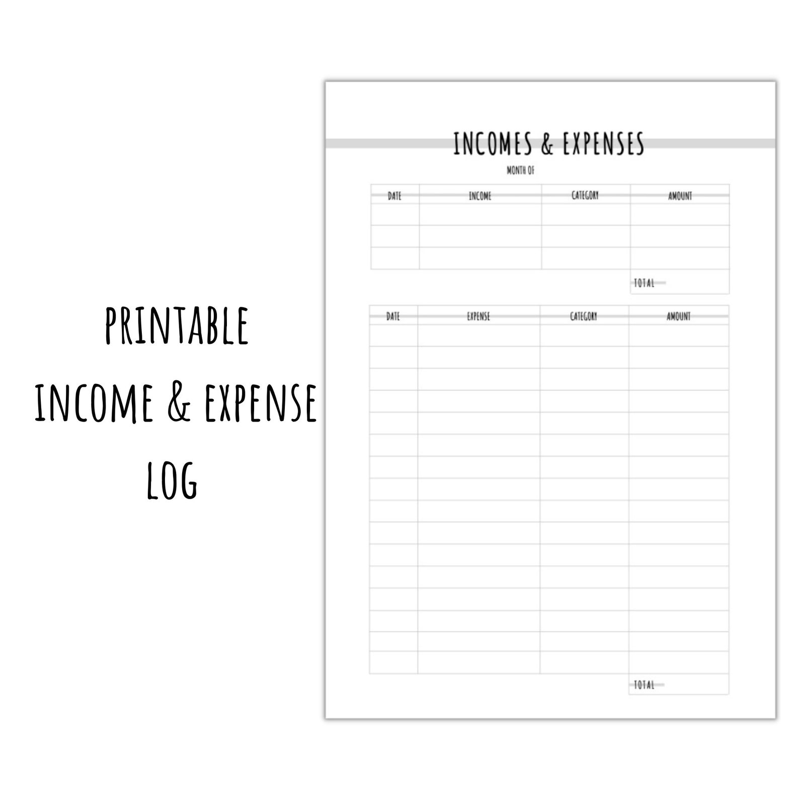 Income & Expense Log - Minimalistic - Download - Printable - PDF - Etsy