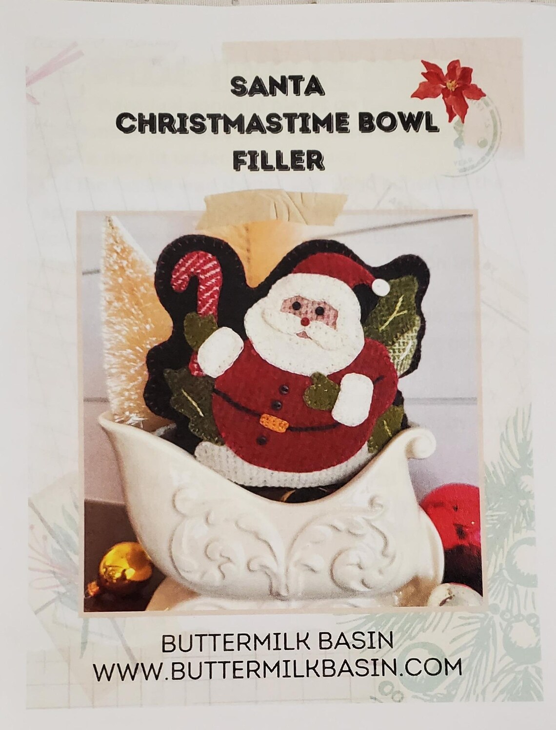 Wool Applique BUTTERMILK BASIN Santa Christmastime Bowl Filler Candy ...