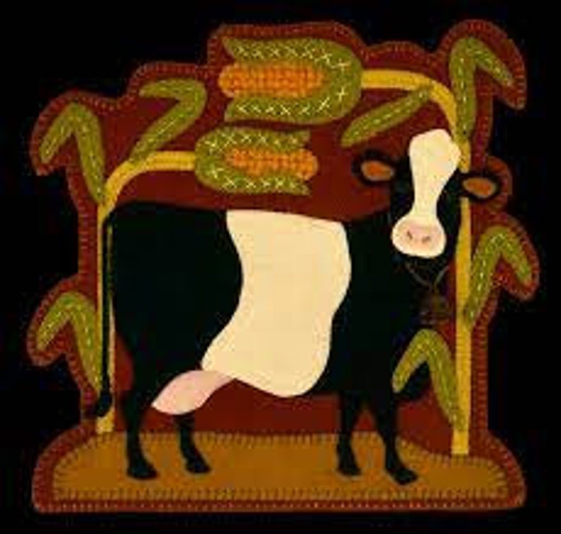 Jerome Thomas Designs Cream Corn Cow Applique Designs Patterns - Etsy