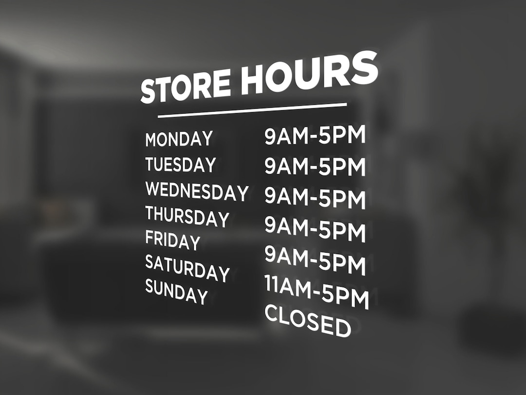 Store Hours Vinyl Decal - Custom Store Hours Decal - Store Front Window ...