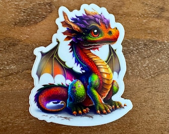 Cute Dragon Sticker Rainbow Baby Dragon Sticker Happy Dragon Colorful ...