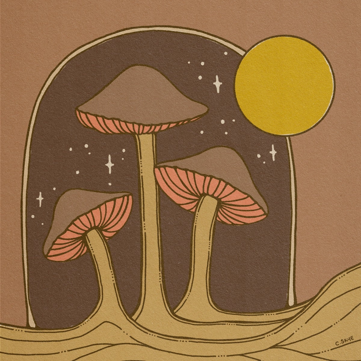 Mushroom Moon Open Edition Art Print Mushroom Art - Etsy