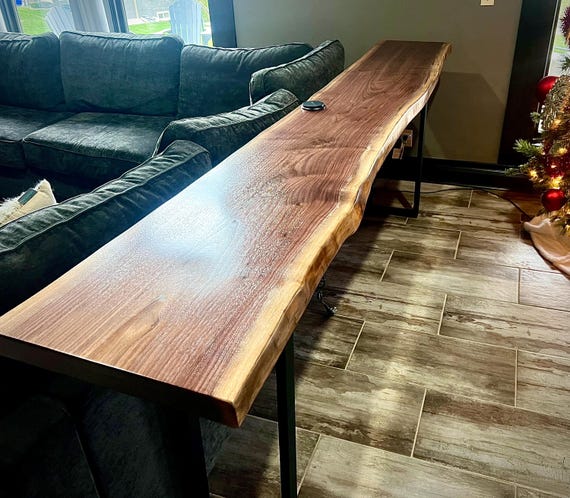 Custom Black Walnut Live Edge Bar Height Sofa Table Hallway Narrow Console Table 1416 Custom Metal Legs Farm House Rustic Handmade Amish Etsy