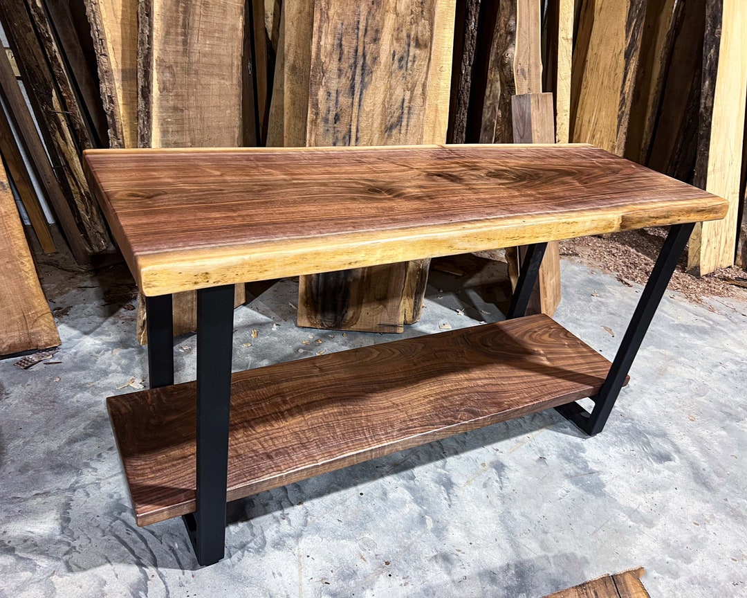 Custom Black Walnut Live Edge Table With Shelf Console Hallway TV Stand ...