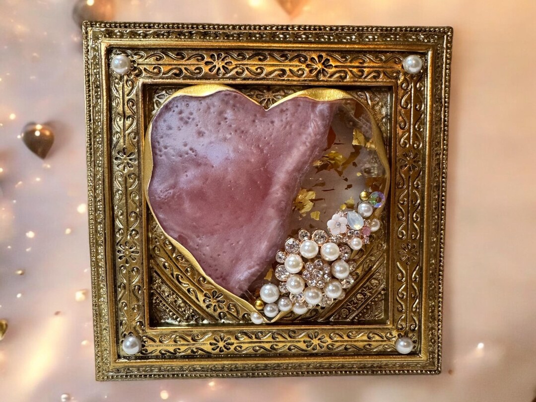 Jeweled Pink and Gold Heart Framed Decor - Etsy