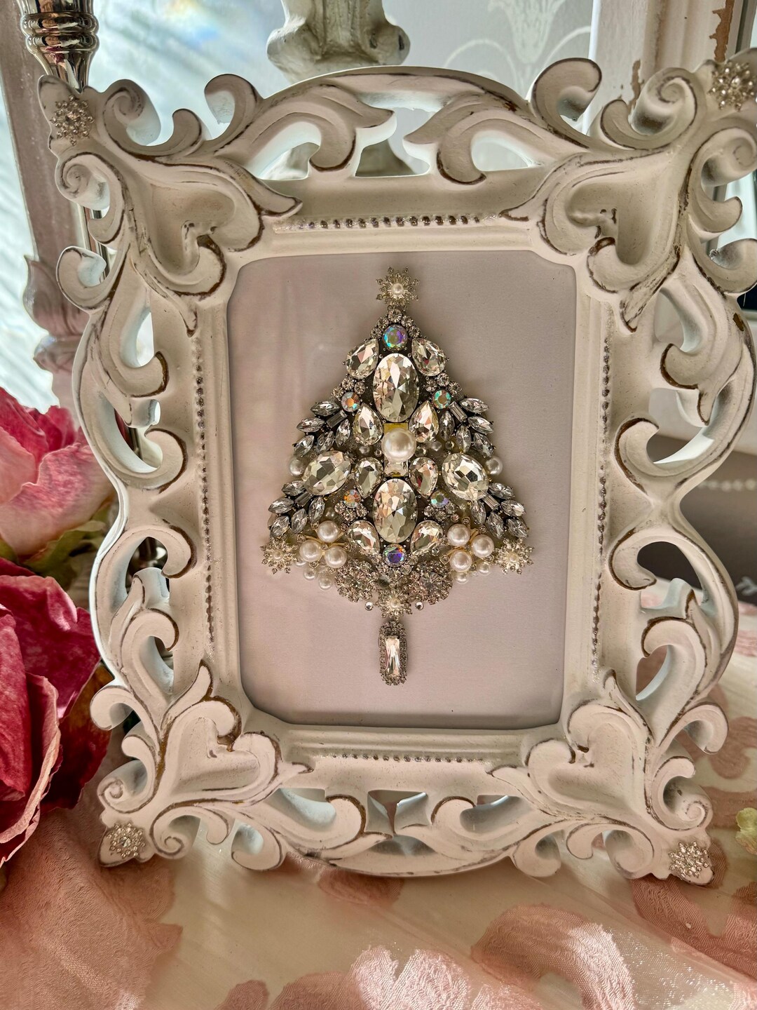 White Christmas Baroque Framed Jeweled Christmas Tree - Etsy
